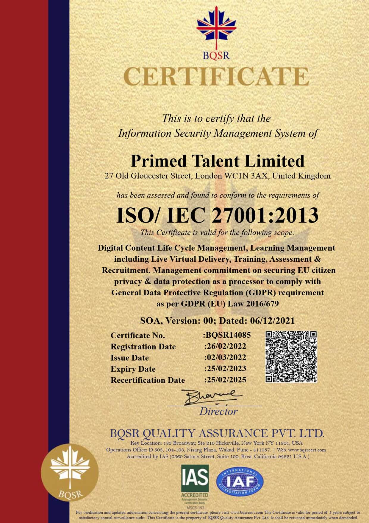 ISO IEC 27001 2013 Certified GDPR Compliance Primed Talent iso-iec-27001-2013-certified-gdpr-compliance-primed-talent